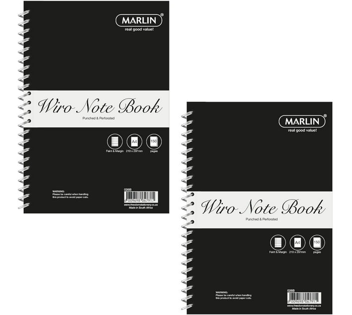 Marlin Side Spiral Wiro Note Book 150 Pages Punched & Perforated A4 ...