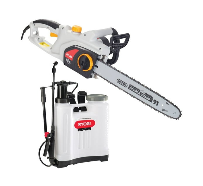 Ryobi 2200W + 12LT Electric Chain Saw and 12L Backpack Sprayer | Makro