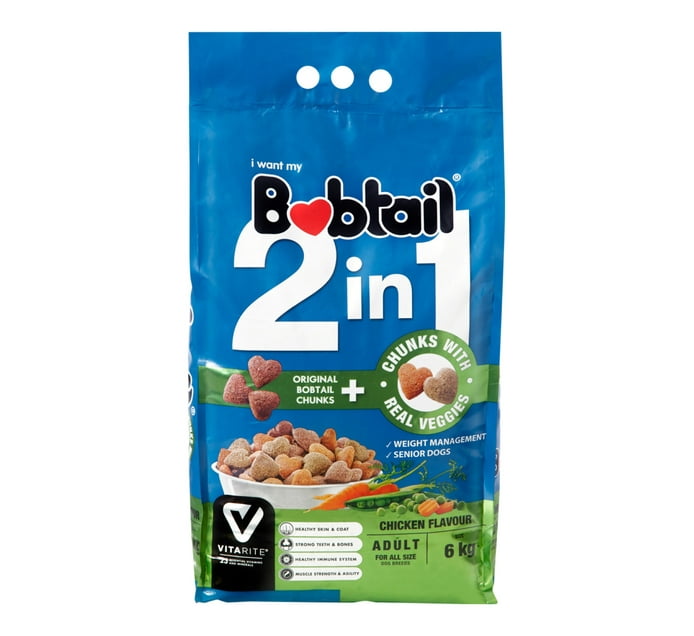 Bobtail 2 In 1 Adult With Real Veg Chicken Flavour Dog Food (1 x 6kg ...