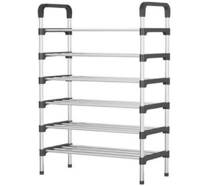 INE Plastic Shoe Stand (Black, Silver, 6 Shelves) | Makro