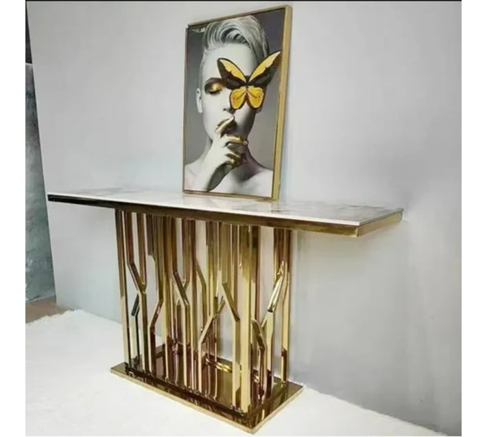 Designer Concepts Danine Console Table Gold with White Marble ...