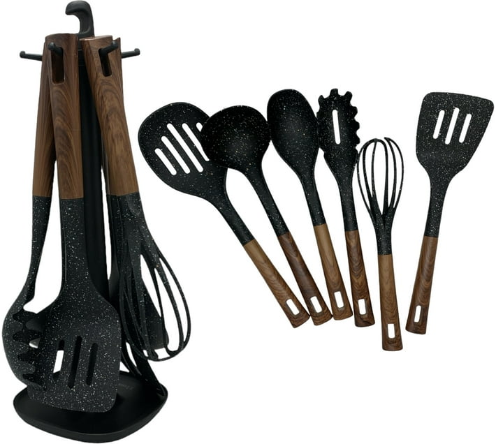 Crockery Centre Utensil 7PC Set Marble Look Nylon on Stand Nylon ...