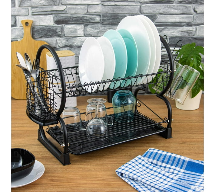 HomewareOnline Black - 2 Layer Steel Dish Drying Kitchen Rack (Black ...