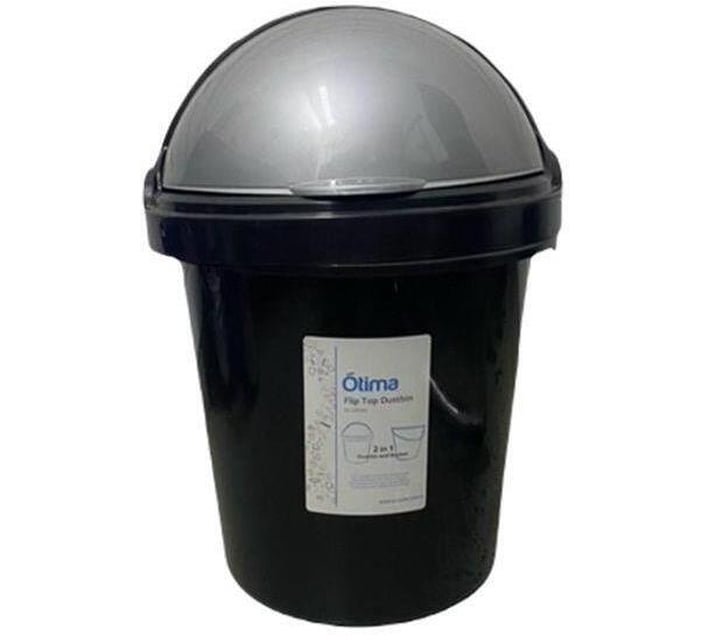 Otima Flip-1318 Plastic Dustbin (Black) | Makro