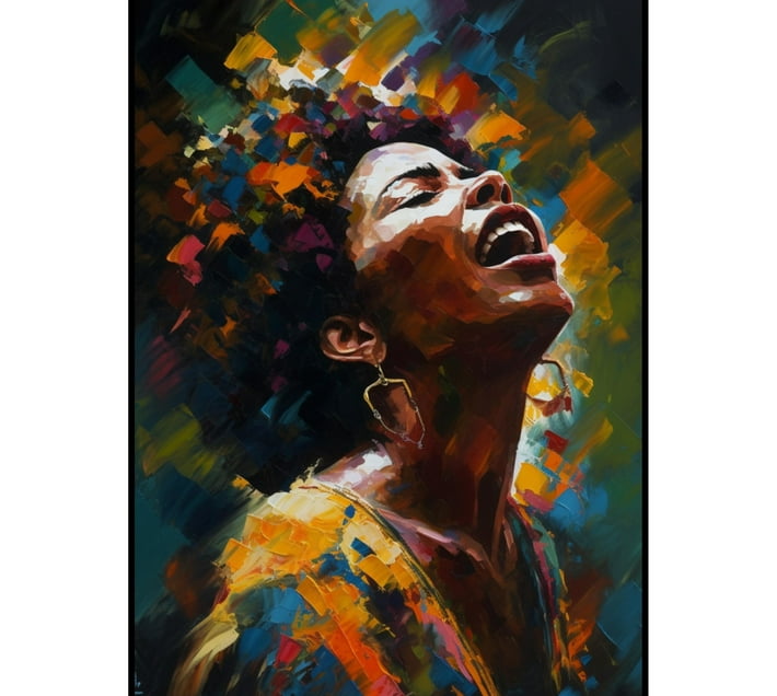 Someone’s in a Makro Framed Canvas Art - Joyful Black African Woman ...