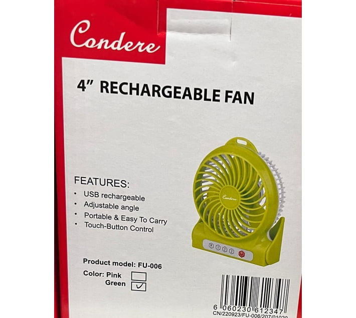 Condere Rechargeable Portable Cooling Mini 4 inch Fan B 11 mm Silent ...