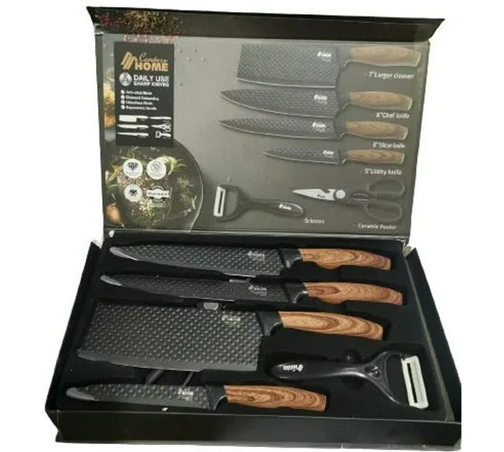CONDERE 6 Piece Stainless Steel, Wood Cleaver, Chefs, Utility ...