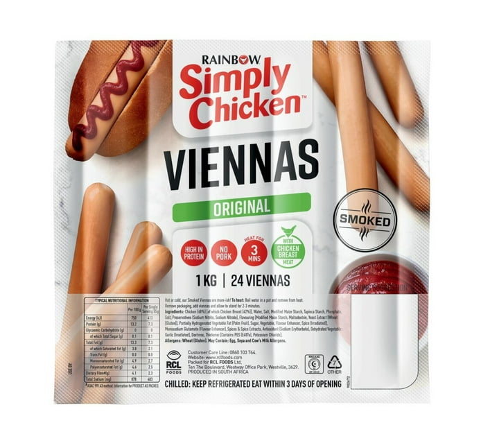 Buy Rainbow Simply Chicken Original Smoked Viennas 1kg in Bulk | Makro ...